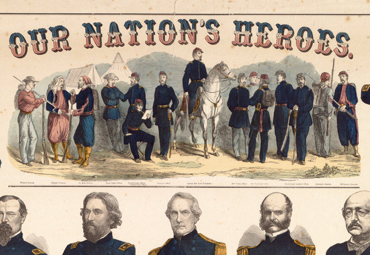 Vintage Civil War Poster USA Our Nation Heroes 1863 Vintage Poster ...