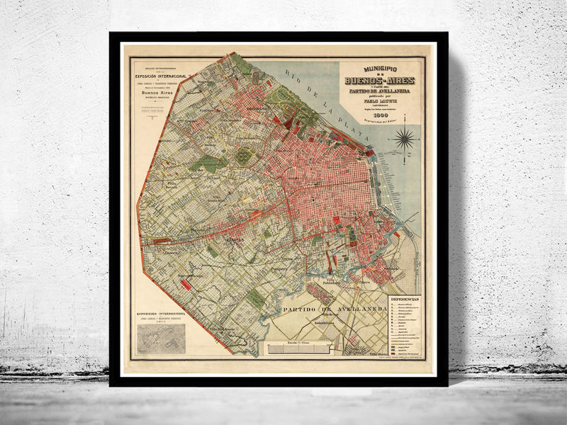 Old Map of Buenos Aires Argentina 1909 Vintage Map Wall Map Print - VINTAGE MAPS AND PRINTS