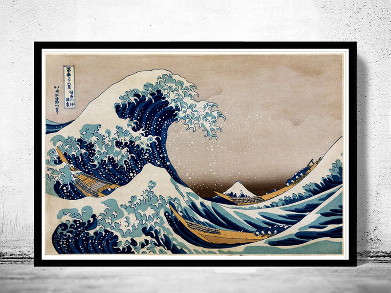 Japanese Art Hokusai Under the great wave off Kanagawa 1832 Vintage ...