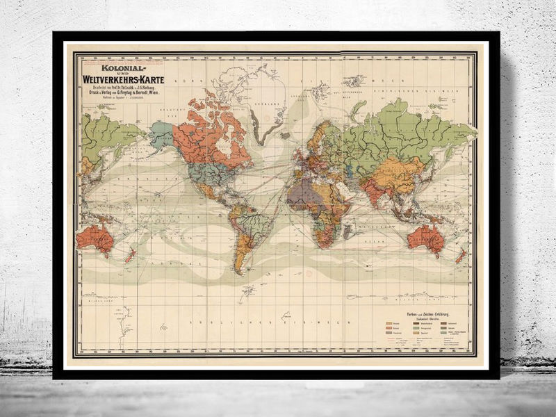 Old World Map Atlas Vintage World Map 1906 Colonial Chart Mercator projection - VINTAGE MAPS AND ...