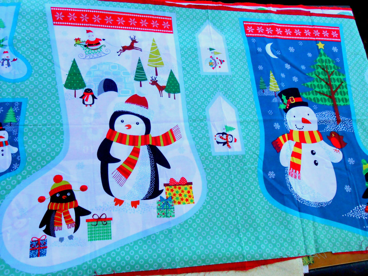 Cotton Quilt Fabric Christmas Frosty Christmas Stocking Fabric Panel ...