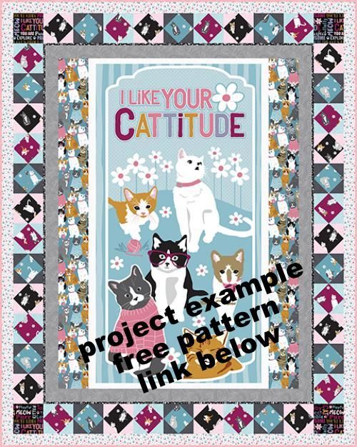 Cotton Quilt Fabric Cattitude Kitty Cats Fabric 24" Panel Studio E ...