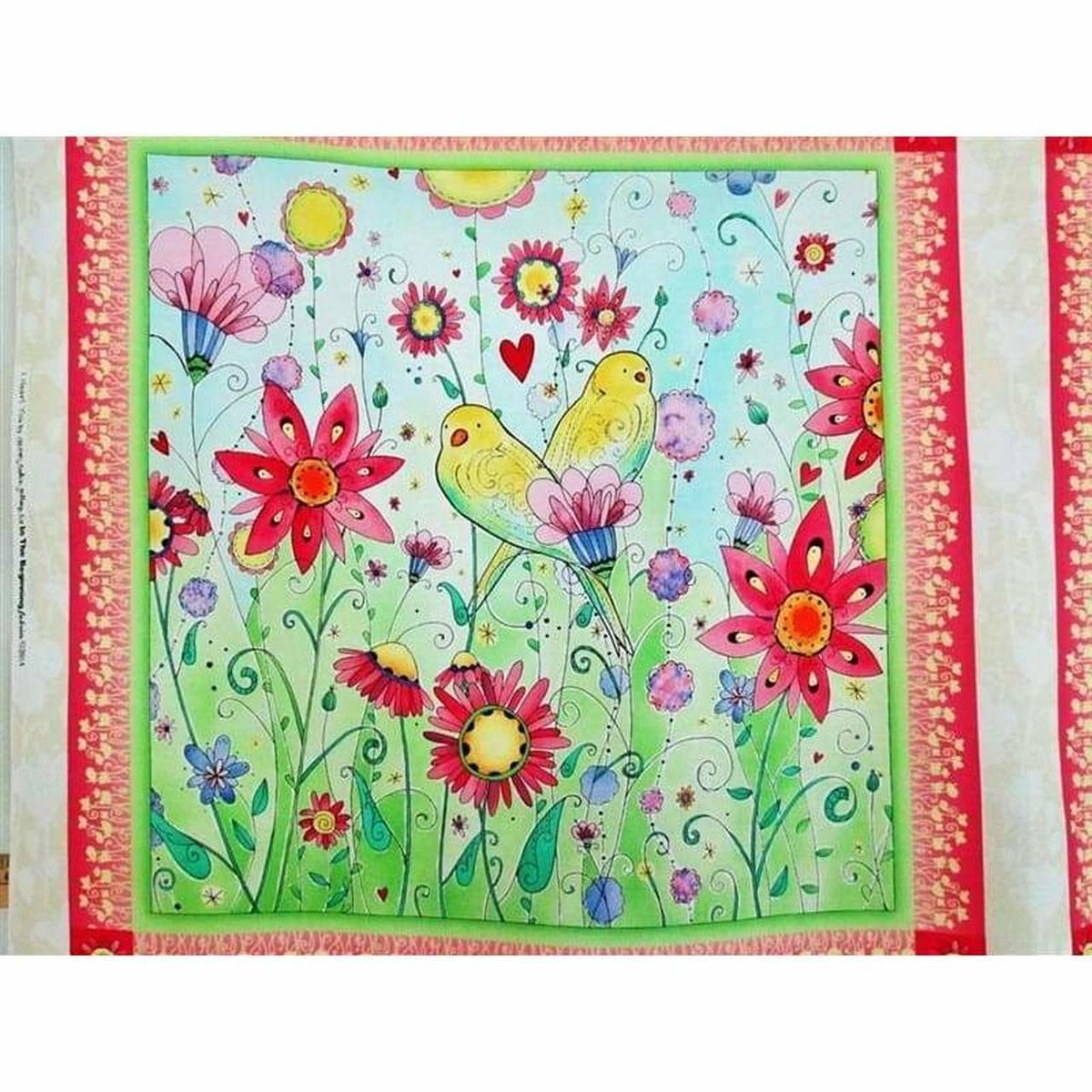 Cotton Quilt Fabric Love Birds & Floral Panel I Heart You 24" - AUNTIE ...