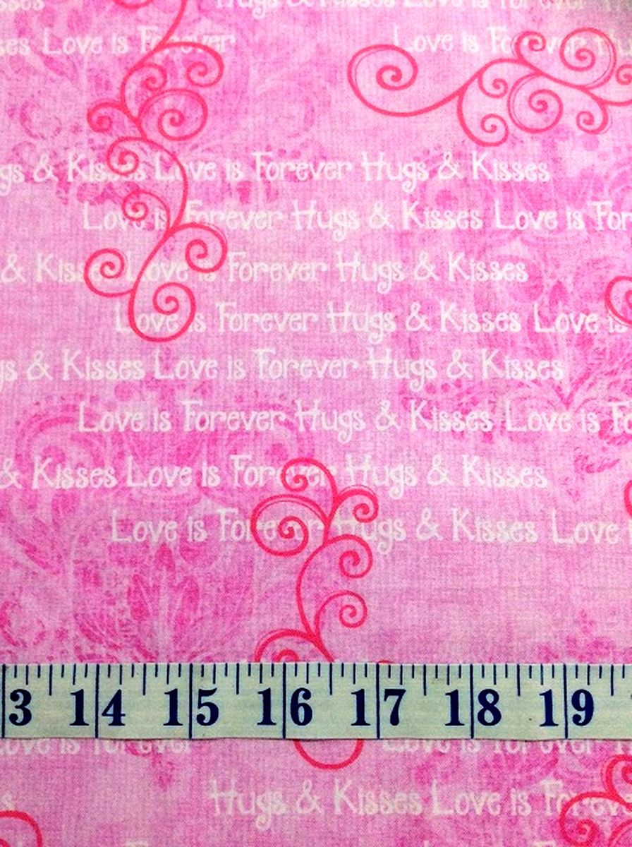 Good Buy Cotton Quilt Fabric Hearts of Love Monotone Scrolls With Words ...