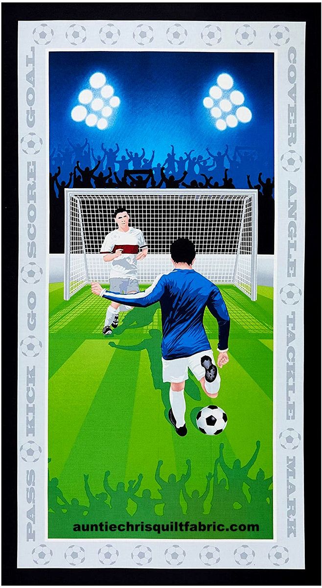 Cotton Quilt Fabric Born To Score Soccer Football Panel 24" Blue ...