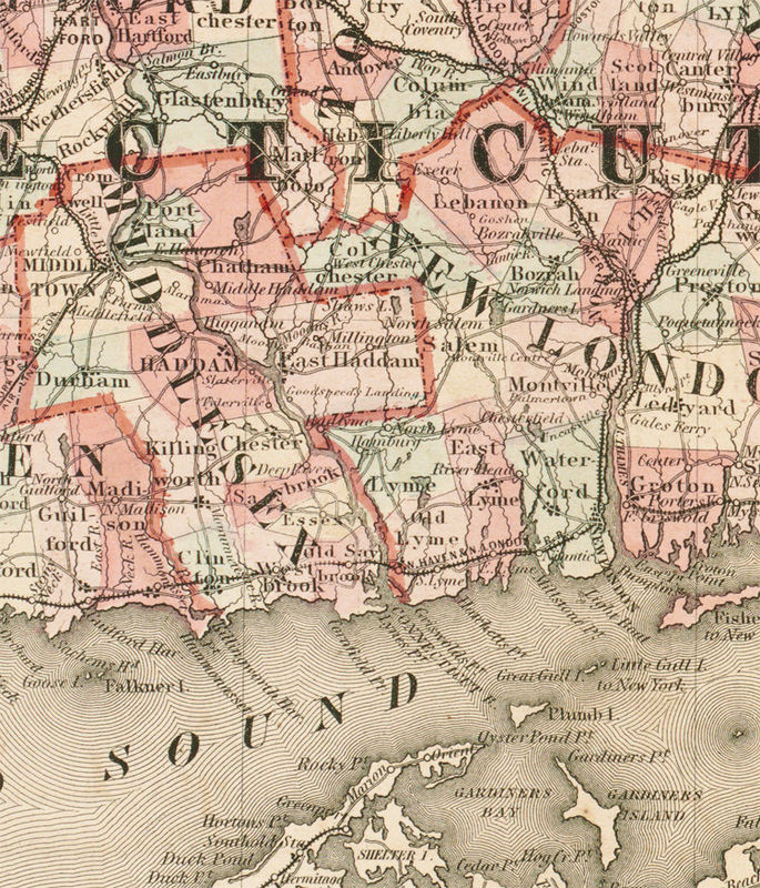 Old Map Massachussets Connecticut 1864 Vintage Map Wall Map Print ...