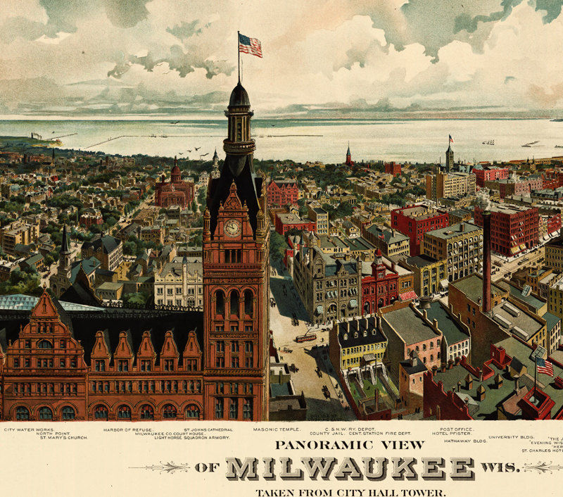 Art & Collectibles Giclée Birdseye View of Milwaukee Panoramic view ...