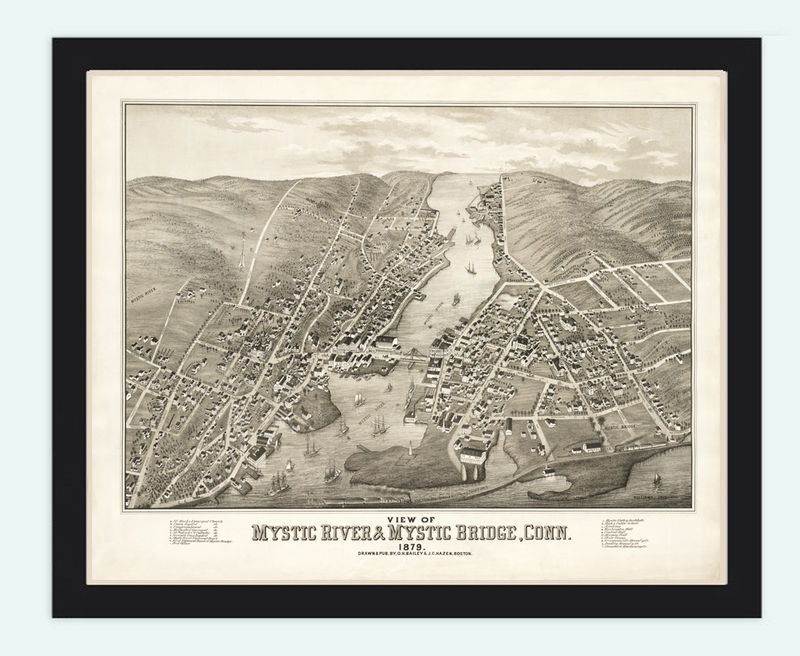 Old Map of Mystic River Mystic Bridge, Connecticut United States 1879 ...