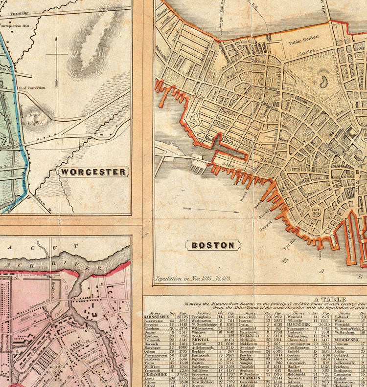 Old Map of Massachusetts 1839, Boston, Salem, Worcester,Lowell ...