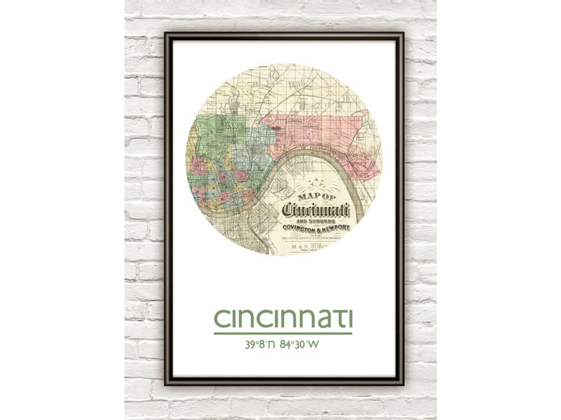 CINCINNATI - city poster - city map poster print - VINTAGE MAPS AND PRINTS