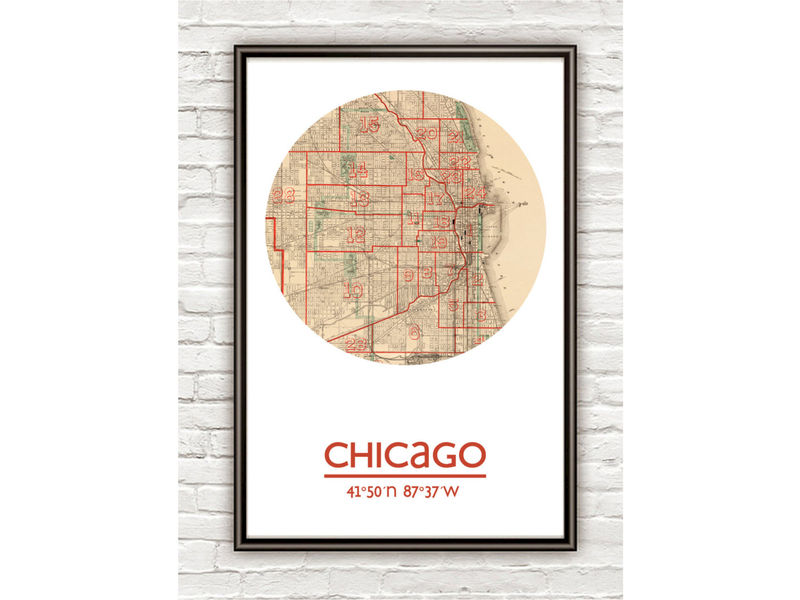 CHICAGO - city poster - city map poster print - VINTAGE MAPS AND PRINTS