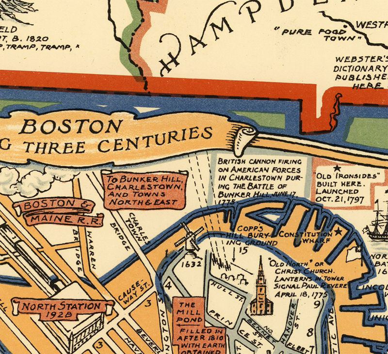 Vintage Map of Massachusetts 1935 Boston, Salem, Worcester,Lowell ...