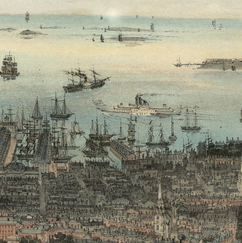 Vintage Panoramic View of Boston Massachusetts 1850 Old Map - VINTAGE ...