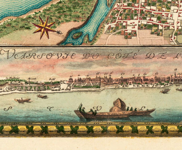 Old Map of Warsaw 1772 with gravures, Poland - VINTAGE MAPS AND PRINTS