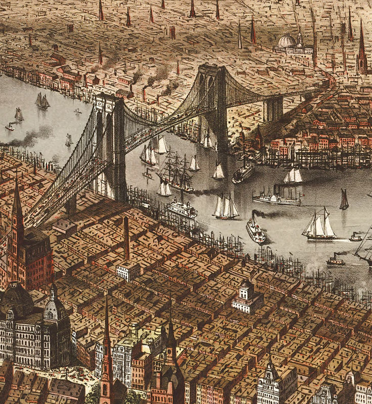 Old Panoramic New York 1875 BirdsEye View - VINTAGE MAPS AND PRINTS