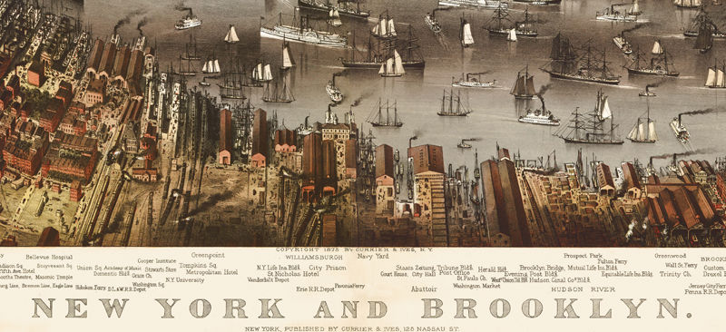 Old Panoramic New York 1875 BirdsEye View - VINTAGE MAPS AND PRINTS
