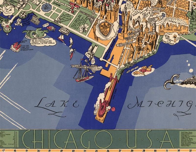 Old Panoramic View of Chicago Birdseye 1931 Vintage Map Wall Map Print ...