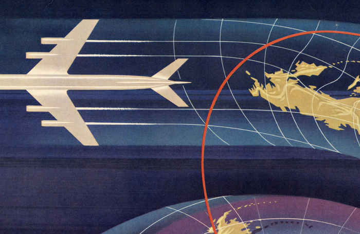 Vintage World Map Spiral Polar Projection Airlines - VINTAGE MAPS AND ...