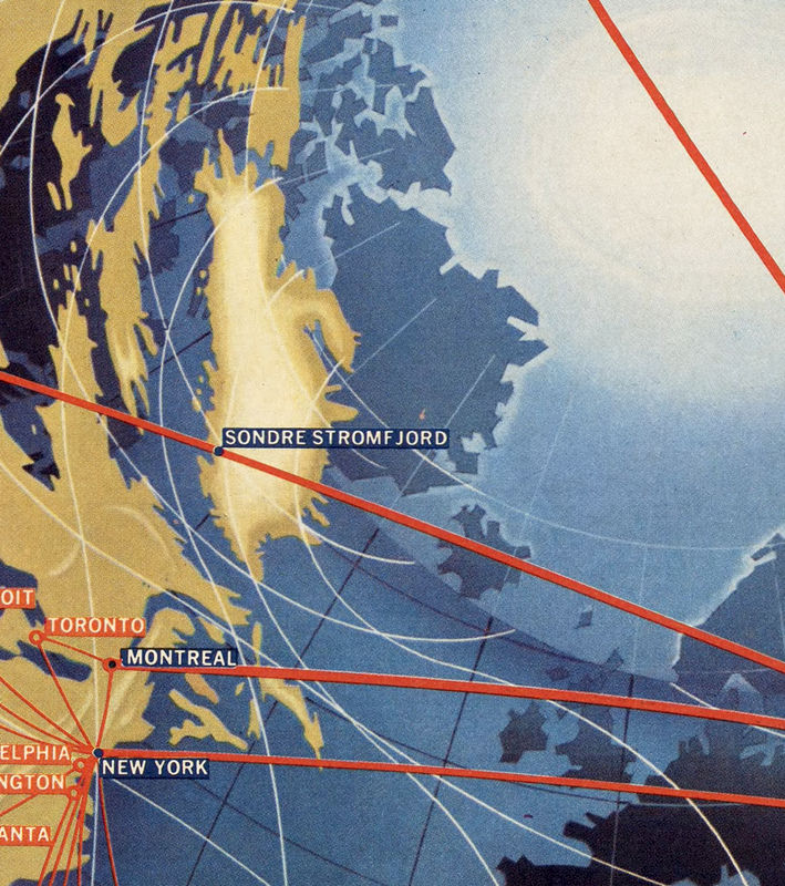 Vintage World Map Spiral Polar Projection Airlines - VINTAGE MAPS AND ...