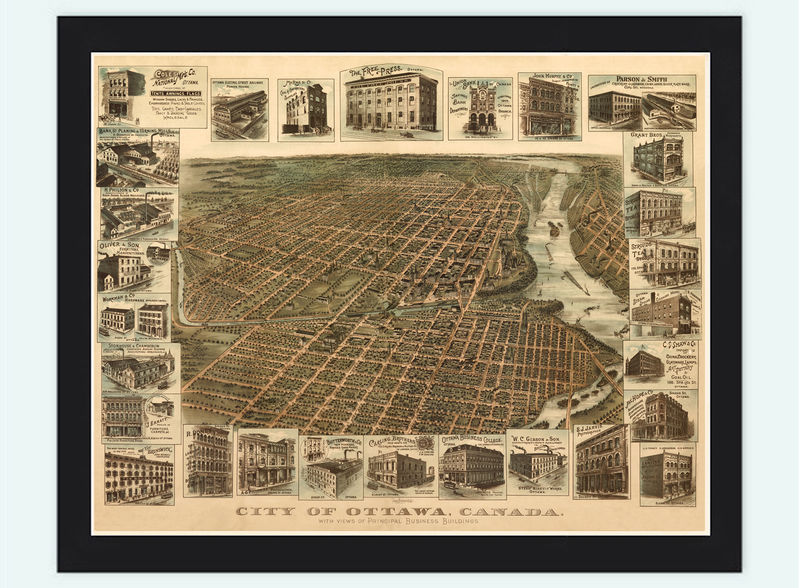 Old Map of Ottawa Canada 1895 Panoramic View - VINTAGE MAPS AND PRINTS