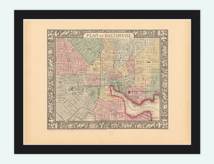 Old Map of Baltimore Maryland 1860 Vintage Map Wall Map Print - VINTAGE ...