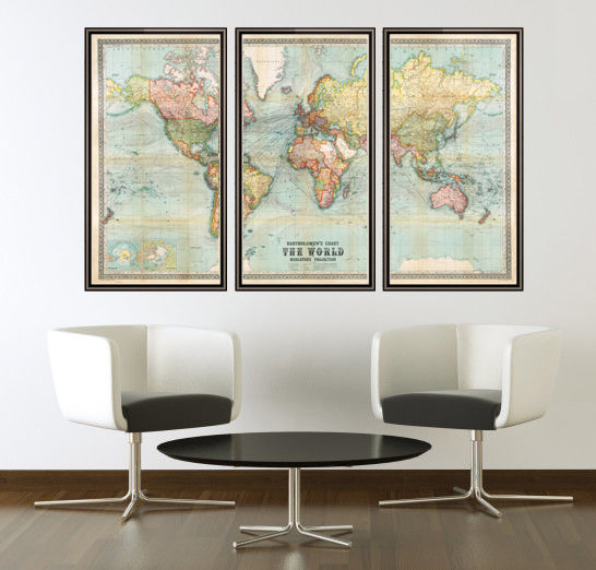 Old World Map Vintage Atlas 1914 Mercator projection (3 pieces ...