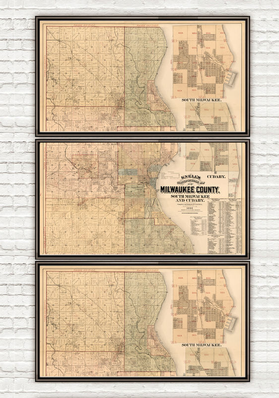 Old Map of Milwaukee County and City 1893 Vintage map (3 pieces ...