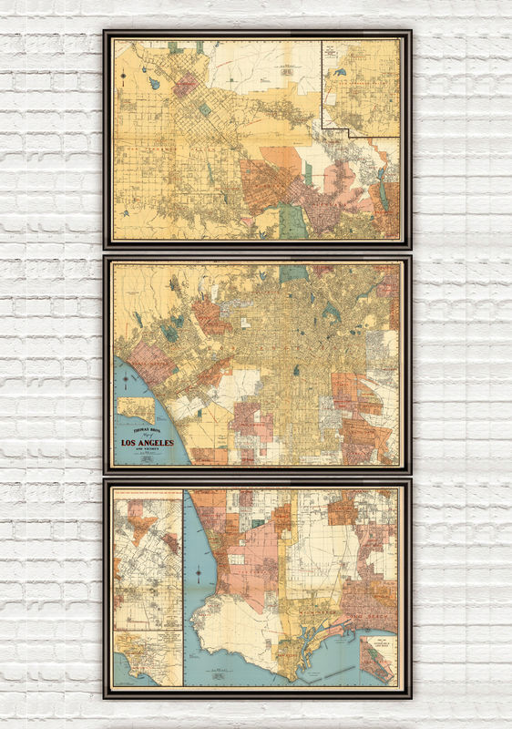 Old Map of Los Angeles 1938 (3 FRAMES) Vintage Map Wall Map Print ...