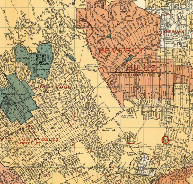 Old Map of Los Angeles 1938 (3 FRAMES) Vintage Map Wall Map Print ...