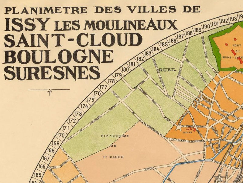 Old map of Suresnes, Saint-Cloud, Boulogne-Billancourt, Issy-les ...