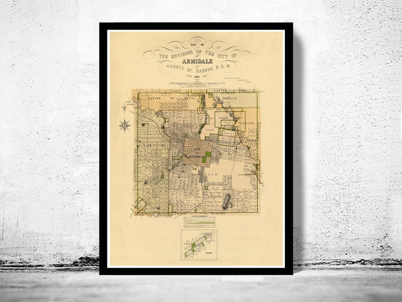 Old Map of Armidale City Australia 1881 Vintage Map Wall Map Print ...