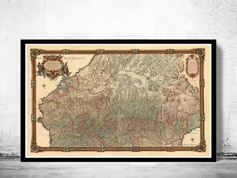 Old Map of Pyrenees Pirineus 1730 Vintage Map Wall Map Print - VINTAGE ...