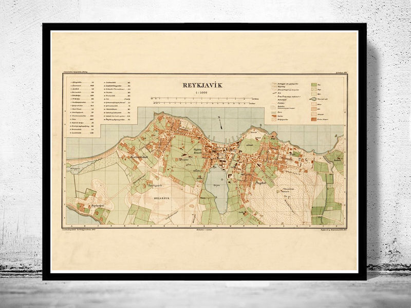 Old Map of Reykjavik Iceland islandia 1903 (2) Vintage Map Wall Map ...