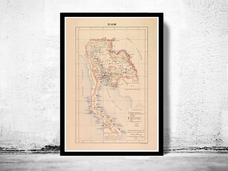Old Map of Thailand Old Siam 1889 Vintage Map Wall Map Print - VINTAGE ...