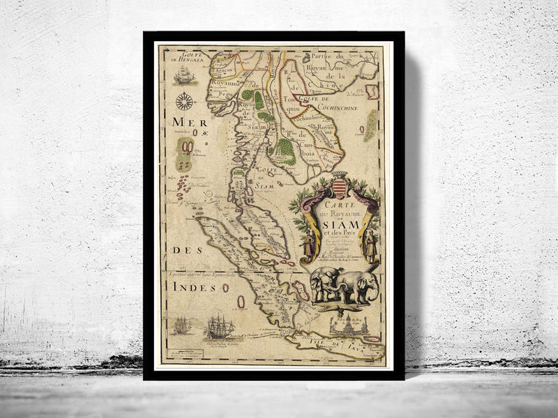 Old Map of Thailand Old Siam 1686 Vintage Map Wall Map Print - VINTAGE ...