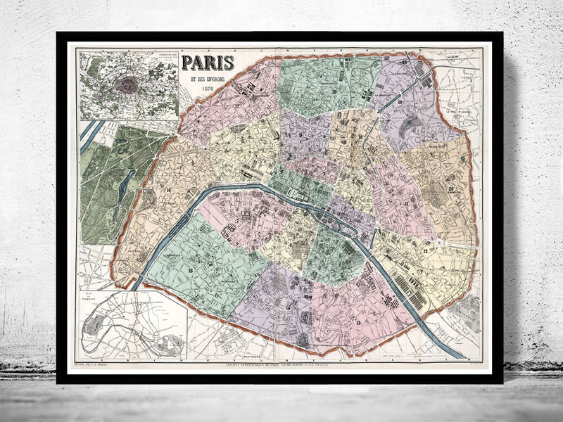 Old Map of Paris France 1878 Vintage Map Wall Map Print - VINTAGE MAPS ...