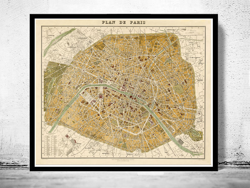 Old Map of Paris 1889 France Vintage Map Wall Map Print - VINTAGE MAPS ...