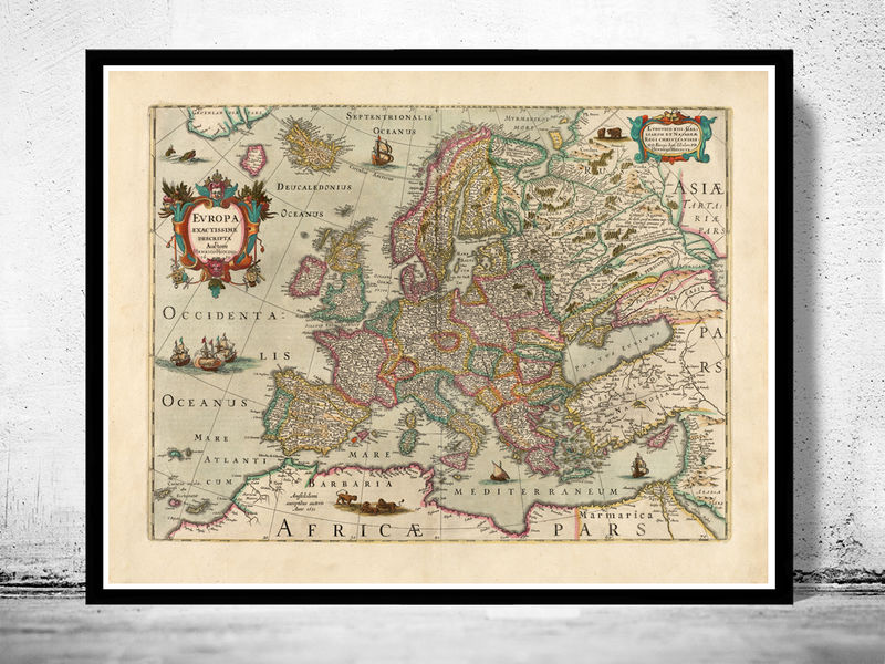 Old Europe Map Antique Atlas 1638 Vintage Map - VINTAGE MAPS AND PRINTS