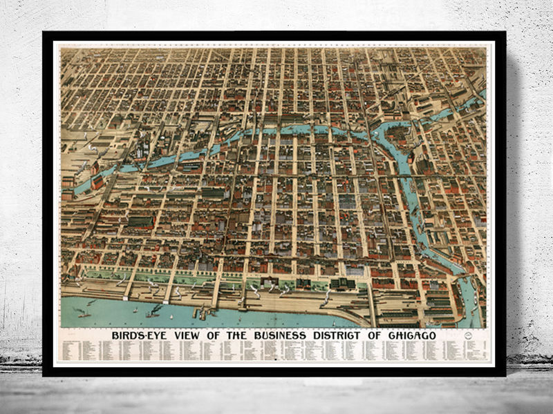 Old Panoramic View of Chicago Birdseye 1898 Vintage Map - VINTAGE MAPS ...