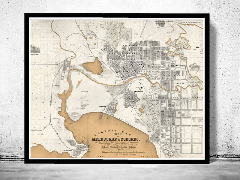 Old Map of Melbourne City Australia 1851 Vintage Map of Melbourne ...