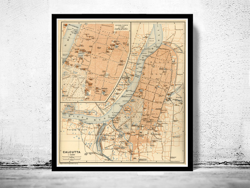 Old Map of Calcutta Kolkata India 1914 Vintage Map Wall Map Print ...