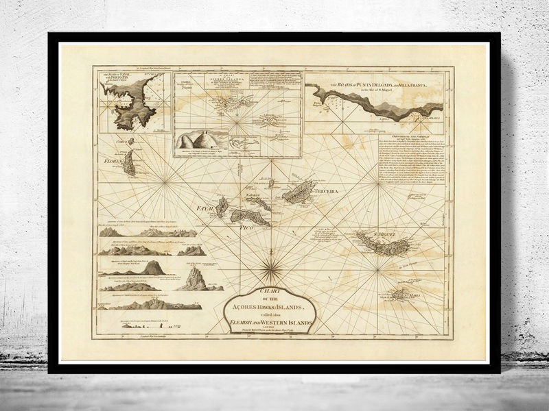 Old Map of Açores Azores Islands 1787 Vintage Map Wall Map Print ...