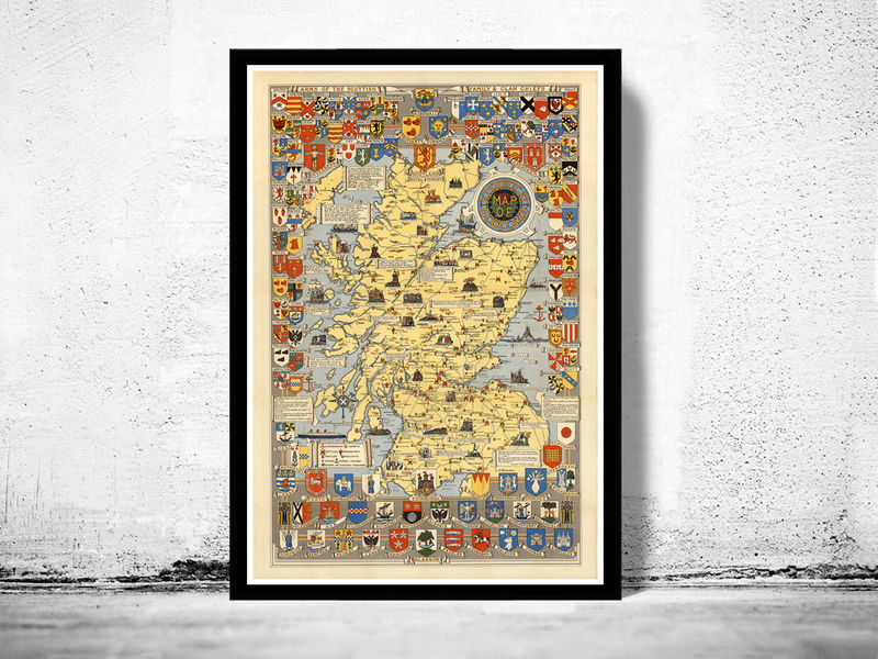 Old Map of Scotland History Map Clans 1950 Vintage Map Wall Map Print ...