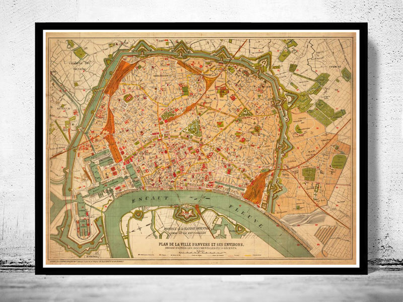 Old Map of Antwerp Belgium 1910 Vintage Map Wall Map Print - VINTAGE ...