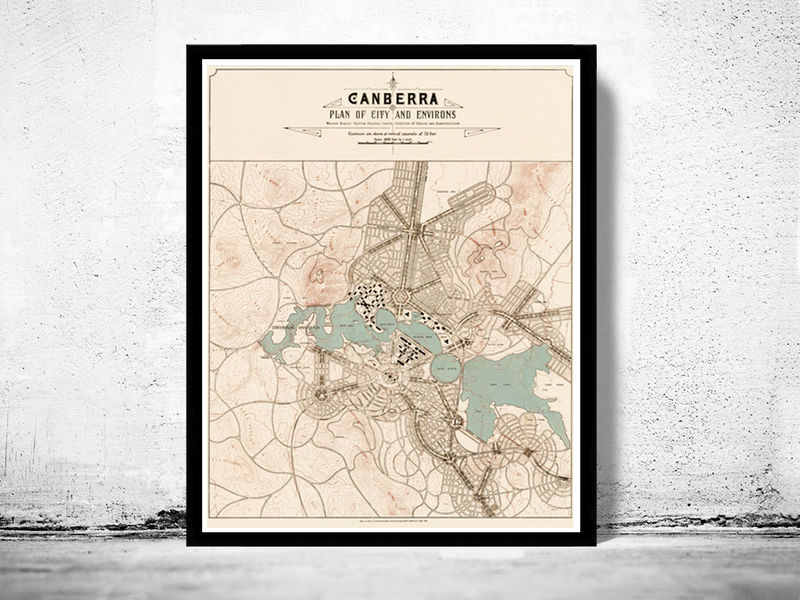 Old Map of Canberra City Australia 1918 Vintage Map Wall Map Print ...