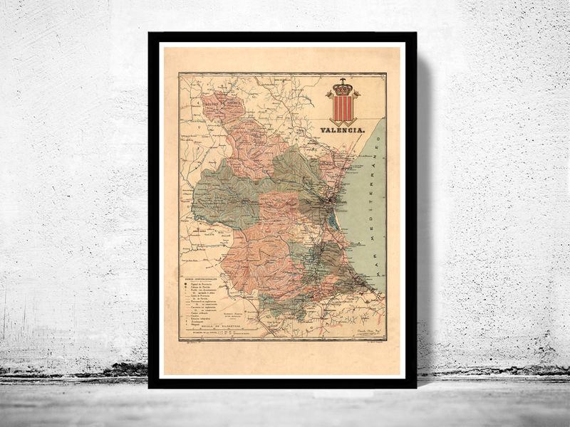 Old Map of Valencia 1900 Spain Vintage Map - VINTAGE MAPS AND PRINTS