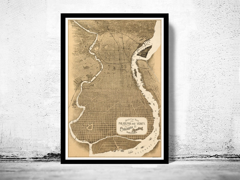 Old Map of Philadelphia 1870 Vintage Birdseye Vintage Map Wall Map ...