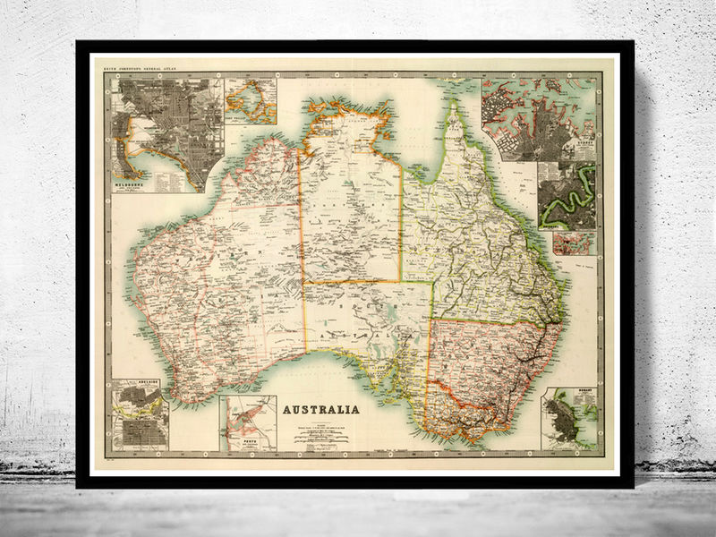 Old Map Australia 1911 Vintage Map Wall Map Print - VINTAGE MAPS AND PRINTS