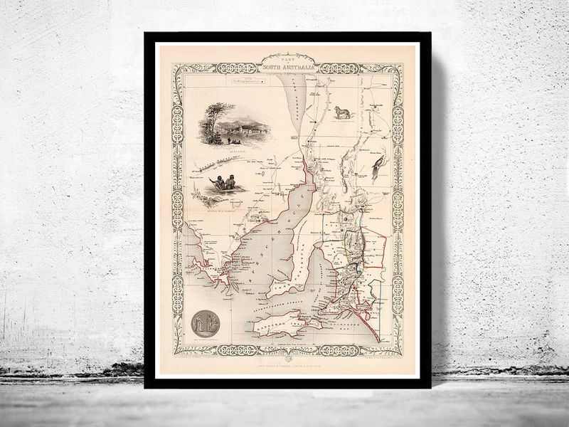 Old Map of South Australia 1851 Vintage Map Wall Map Print - VINTAGE ...