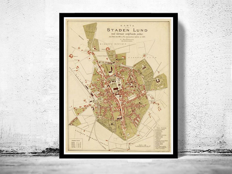 Old Map of Lund Sweden 1875 Vintage Map Wall Map Print - VINTAGE MAPS ...